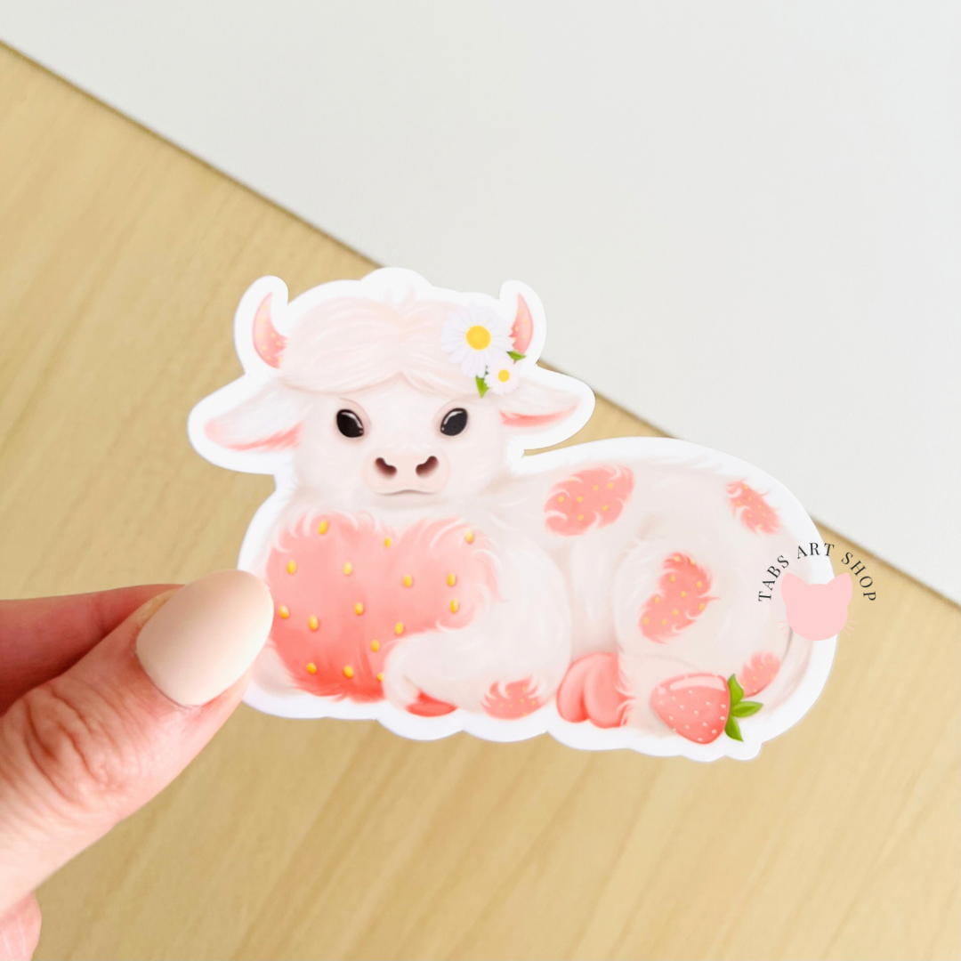 Strawberry Cow Sticker – Tabs Art Shop